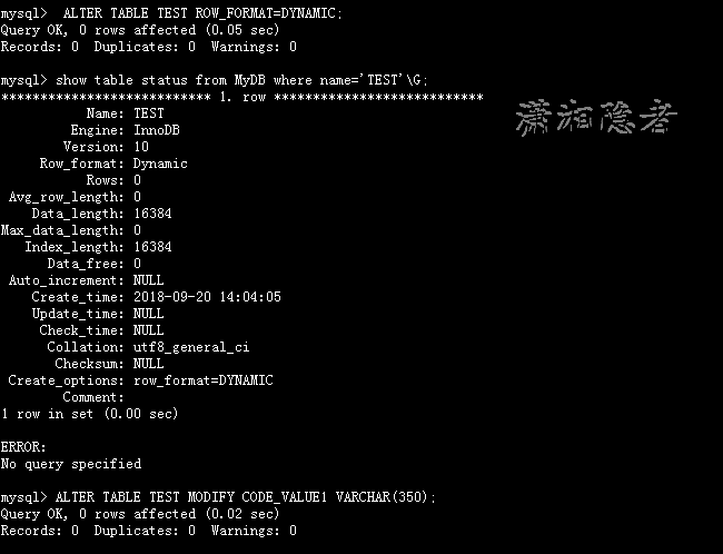 潇湘隐者 mysql启动,MySQL 问题分析：ERROR 1071 (42000) : Specified key was too long; max key length is 767 ...