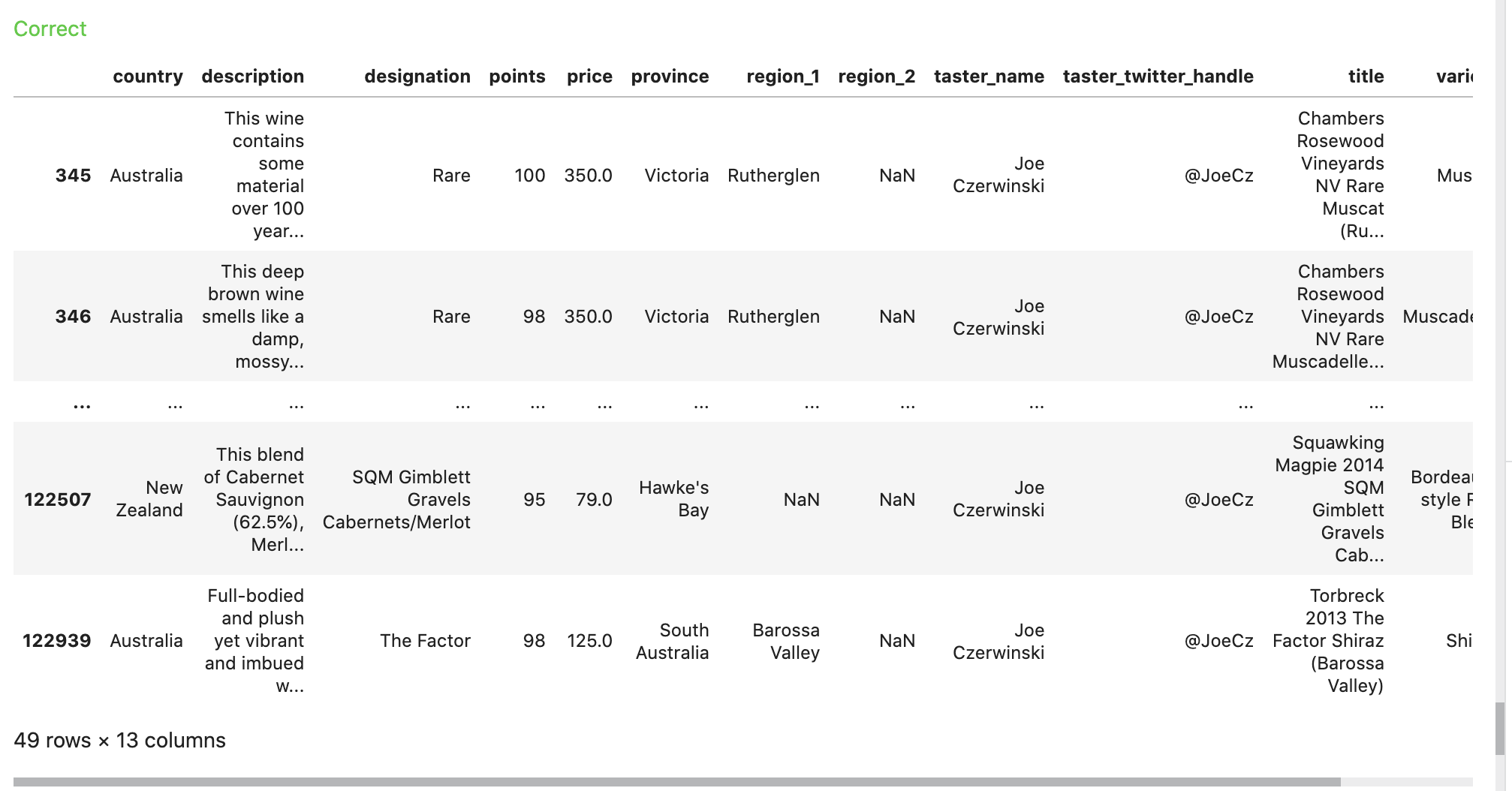 【python|kaggle】机器学习系列之pandas基础练习题(二)从reviews中获取名为description的列并将它赋值