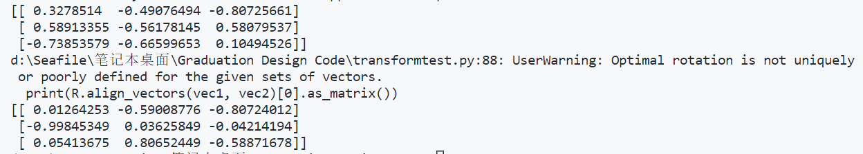R.align_vectors()Bug_userwarning: optimal rotation is not uniquely or p ...