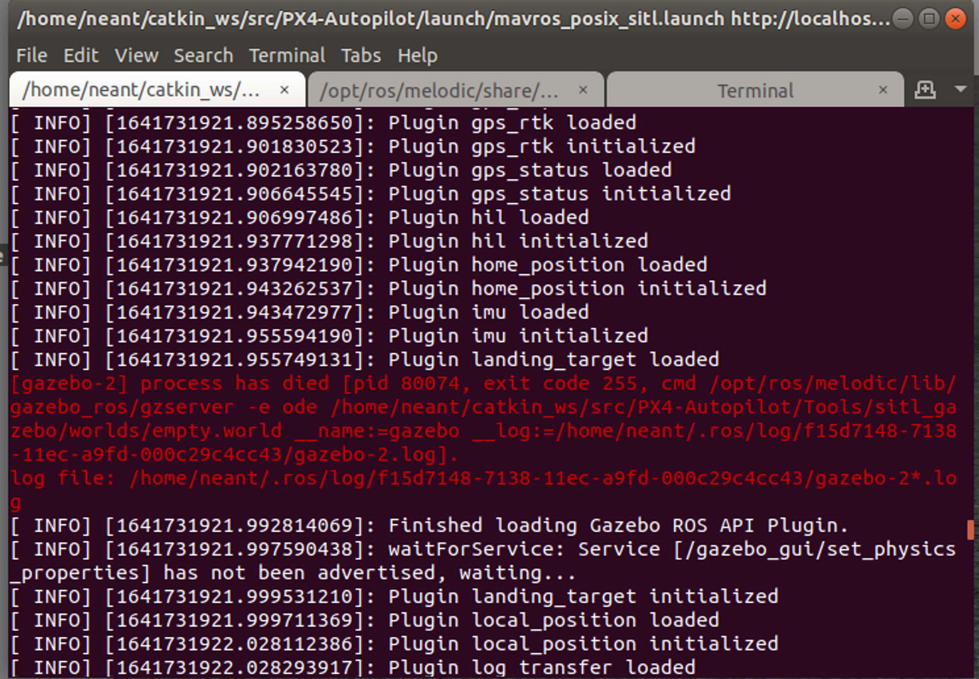roslaunch px4 posix_sitl.launch加载时报错[ERROR] Spawn service failed. Exiting._[error] [1703510736. ...