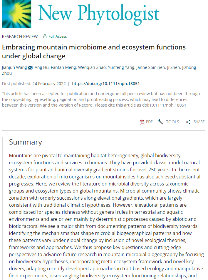New Phytologist：王建军等综述全球变化下的山地微生物组和生态系统功能-CSDN博客