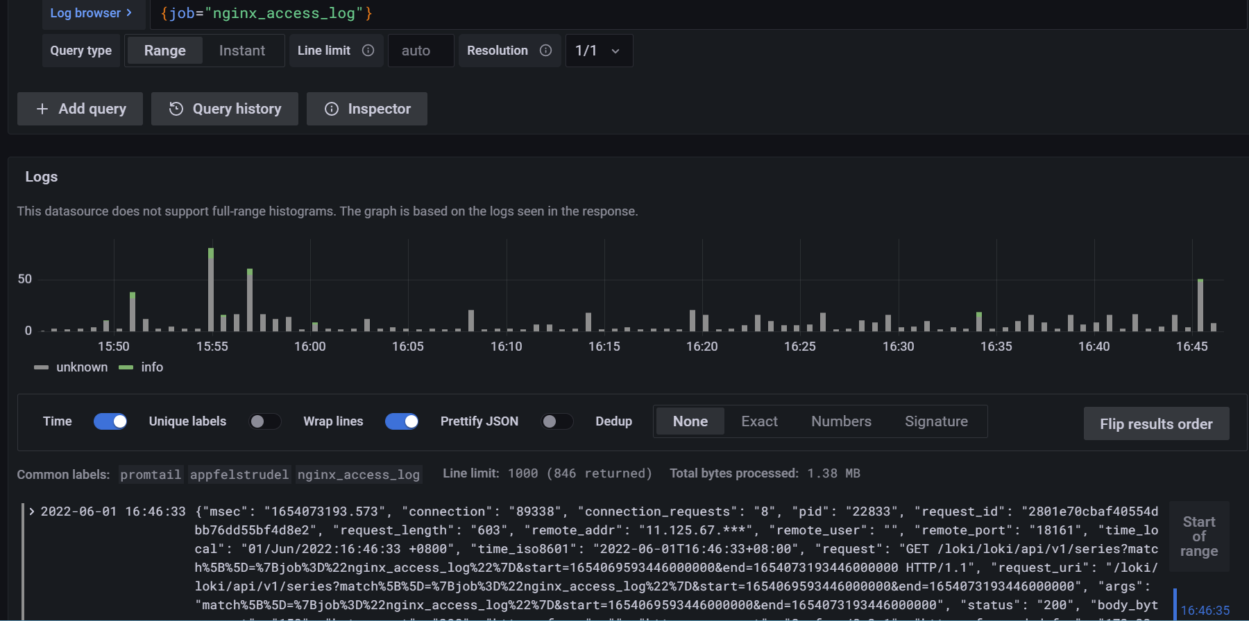 Loki 收集Nginx日志以 grafana 可视化展示_maximum of series (500) reached for a ...