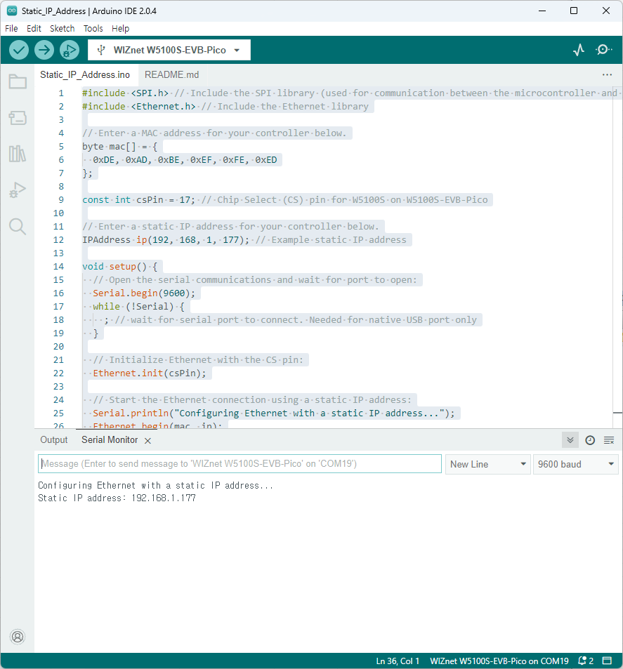 将静态 IP 地址与 W5100S-EVB-Pico 板和 Arduino IDE 结合使用_arduino ipaddress-CSDN博客