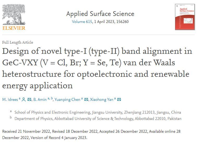 【VASP解读】Appl. Surf. Sci.：光电和可再生能源应用的GeC-VXY范德华异质结构中的I型（II型）能带对准_vasp过电位-CSDN博客