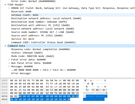 fins协议握手信号服务器响应,欧姆龙FinsTCP与FinsUDP协议解析 —— 利用Wireshark对报文逐字节进行解析详细解析附含报文 ...