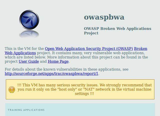 OWASP Broken Web Apps渗透测试环境及靶机大全_owasp broken web applications project version 1.2-CSDN博客