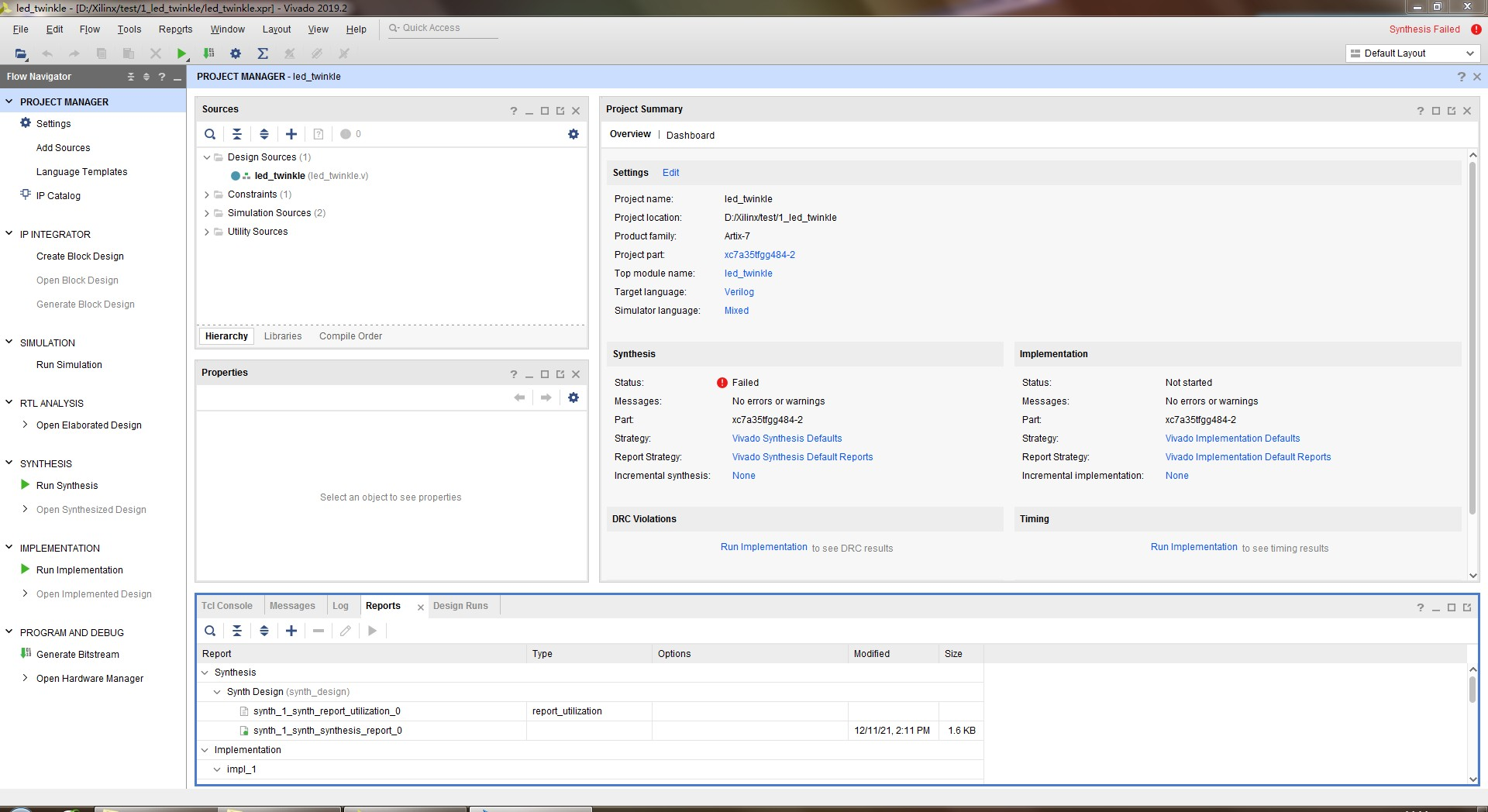 关于Xilinx软件vivado对工程“Run Synthesis”时报“synthesis failed”的解决方法-CSDN博客
