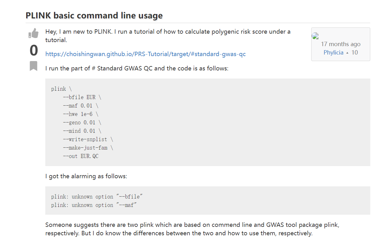 生信小白之plink：unknown option “--bfile“ plink：unknown option “--extract“_plink --vcf option 不能使用怎么办 ...