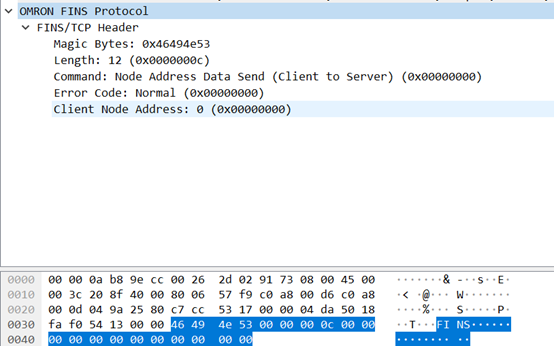 fins协议握手信号服务器响应,欧姆龙FinsTCP与FinsUDP协议解析 —— 利用Wireshark对报文逐字节进行解析详细解析附含报文模拟器等..._勃恩泽的博客-CSDN博客