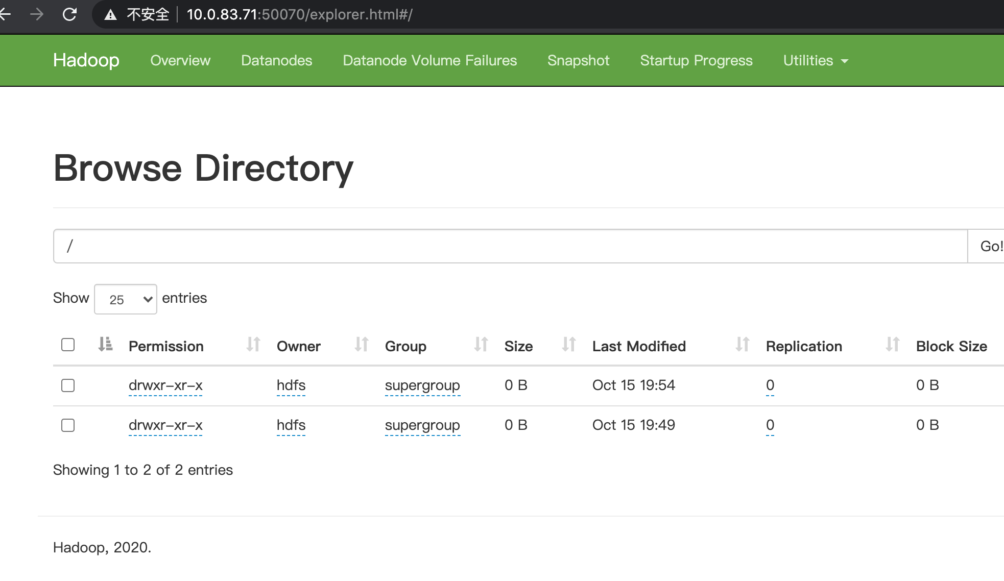 注意：jdk版本问题，导致hdfsweb界面，Failed to retrieve data from /webhdfs/v1/?op=LISTSTATUS: Server Error ...