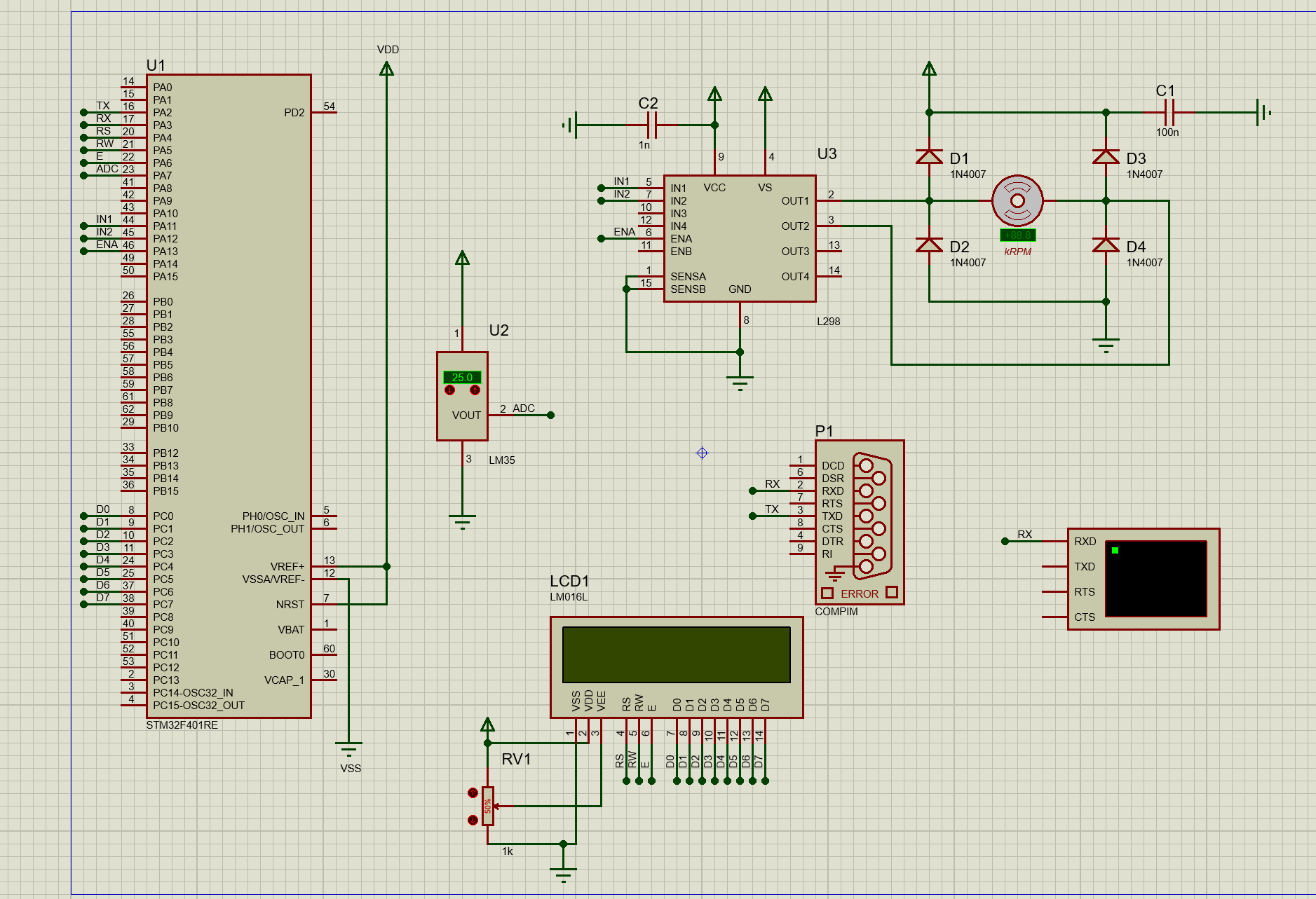 基于proteus的stm32f401re的仿真--西安电子科技大学大二微控制器个人项目温度检测控制仿真系统_proteus ...