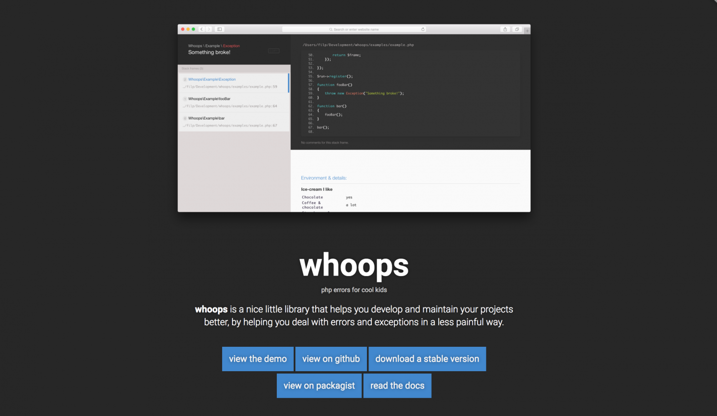 php whoops用法,[PHP Whoops] 错误&异常 诊断组件-CSDN博客