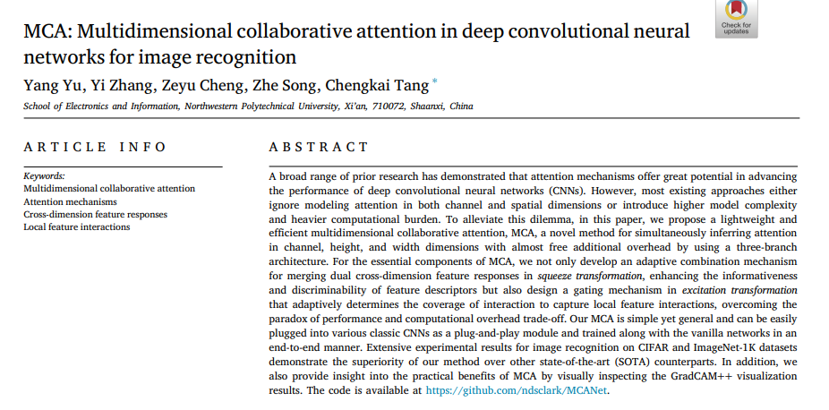 【YOLOv8改进】MCA：用于图像识别的深度卷积神经网络中的多维协作注意力_mca: multidimensional collaborative attention in d-CSDN博客