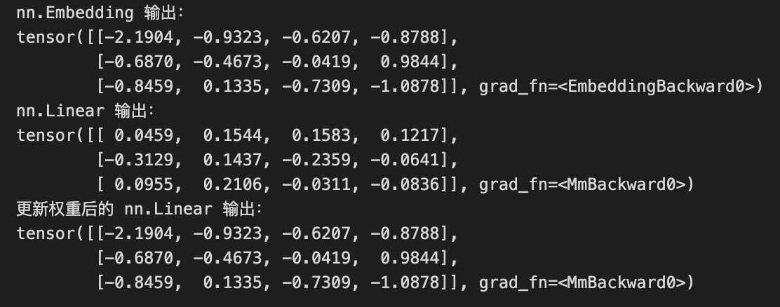 nn.Embedding和nn.Linear之间的区别，代码实例和输出结果，两者如何转换可以达到相同的输出结果。-CSDN博客