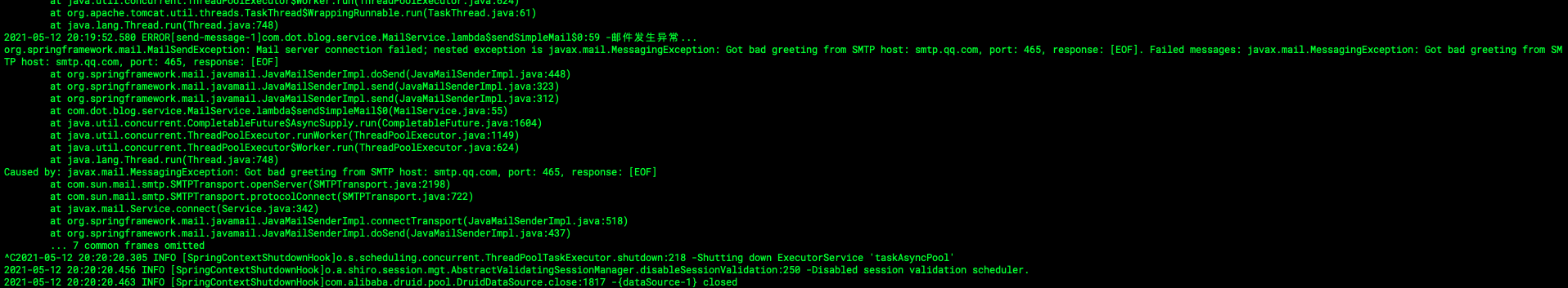 springboot Got bad greeting from SMTP host: smtp.qq.com, port: 465, response: [EOF]_nested ...