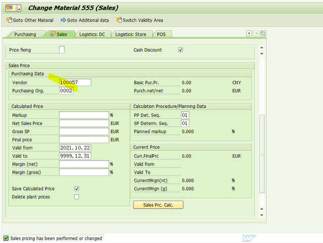 SAP RETAIL MM42进入商品的销售视图系统提示: No basic purchase price relevant to ...