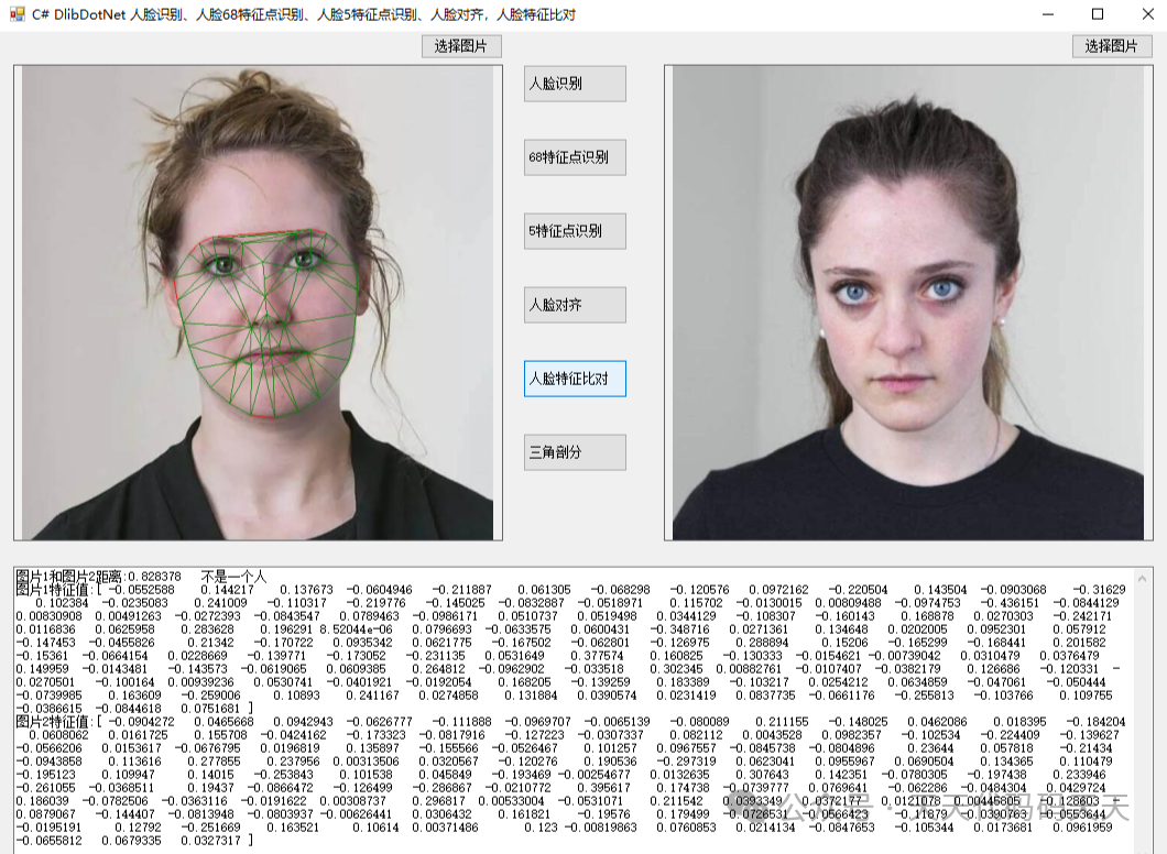 C# DlibDotNet 人脸识别、人脸68特征点识别、人脸5特征点识别、人脸对齐，三角剖分，人脸特征比对_c# dlibdotnet 人脸识别、人脸68特征点识别、人脸5特征点识别、人脸 ...