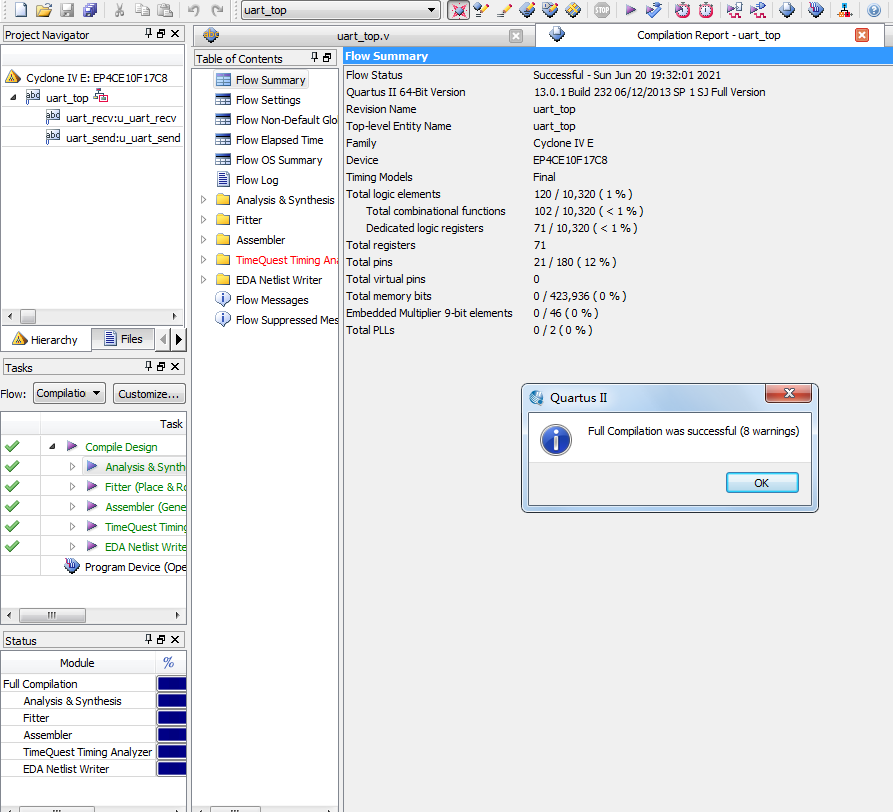 QuartusUART串口设计Verilog代码远程云端验证_quartus串口通讯-CSDN博客