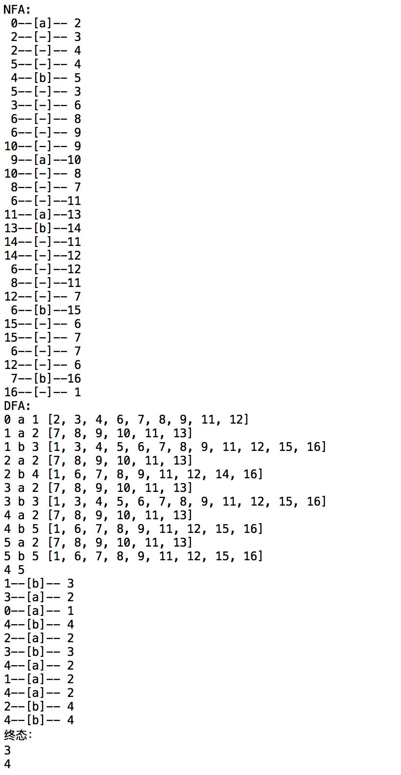 正则式转NFA、NFA转DFA（NFA确定化）、DFA转MFA（DFA最小化）三个程序_python做一个程序,将正则表达式转换为nfa-CSDN博客