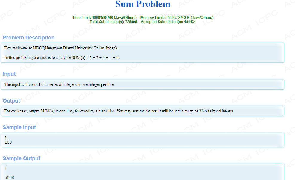 【ACM】 杭电OJ 1001_杭电oj1001题java答案-CSDN博客
