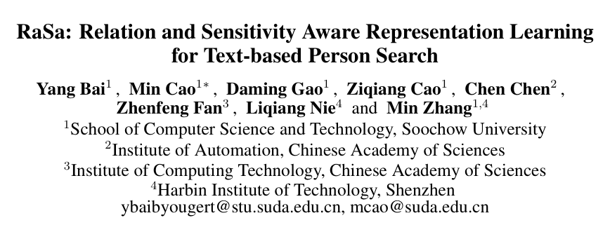 文本驱动的人物搜索：RaSa: Relation and Sensitivity Aware Representation Learning for Text-based Person ...