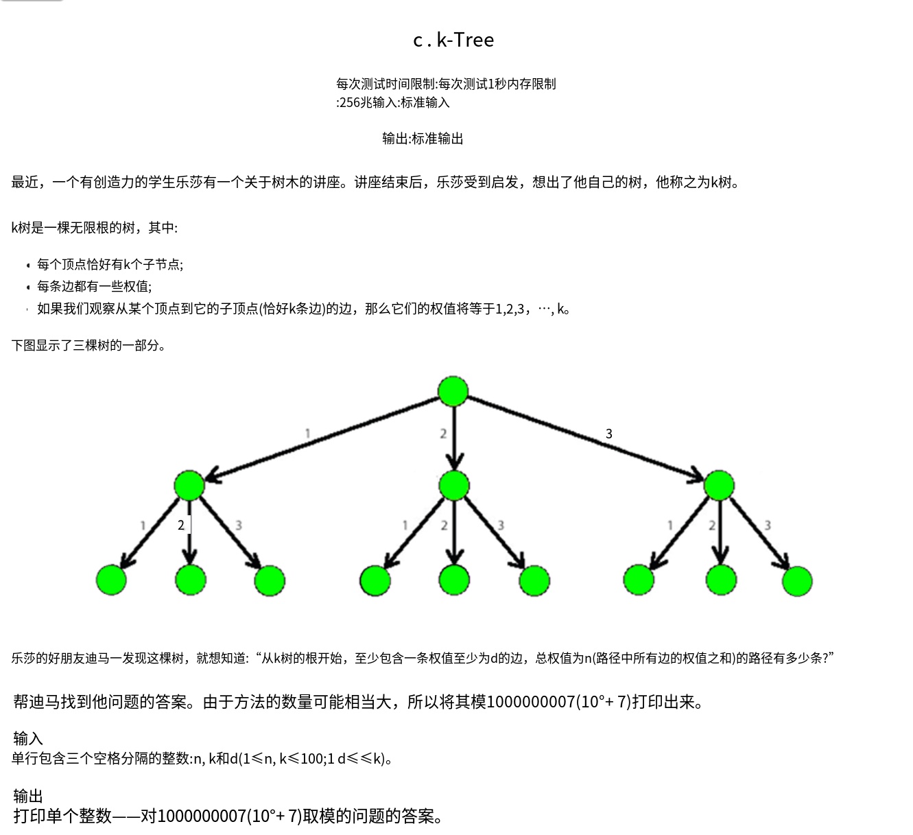 C. k-Tree（ranting 1600）超详细题解_小c的k树(tree) 【题目描述】 小c是一个爱思考的学生,这一天刚刚学完树的基本 ...