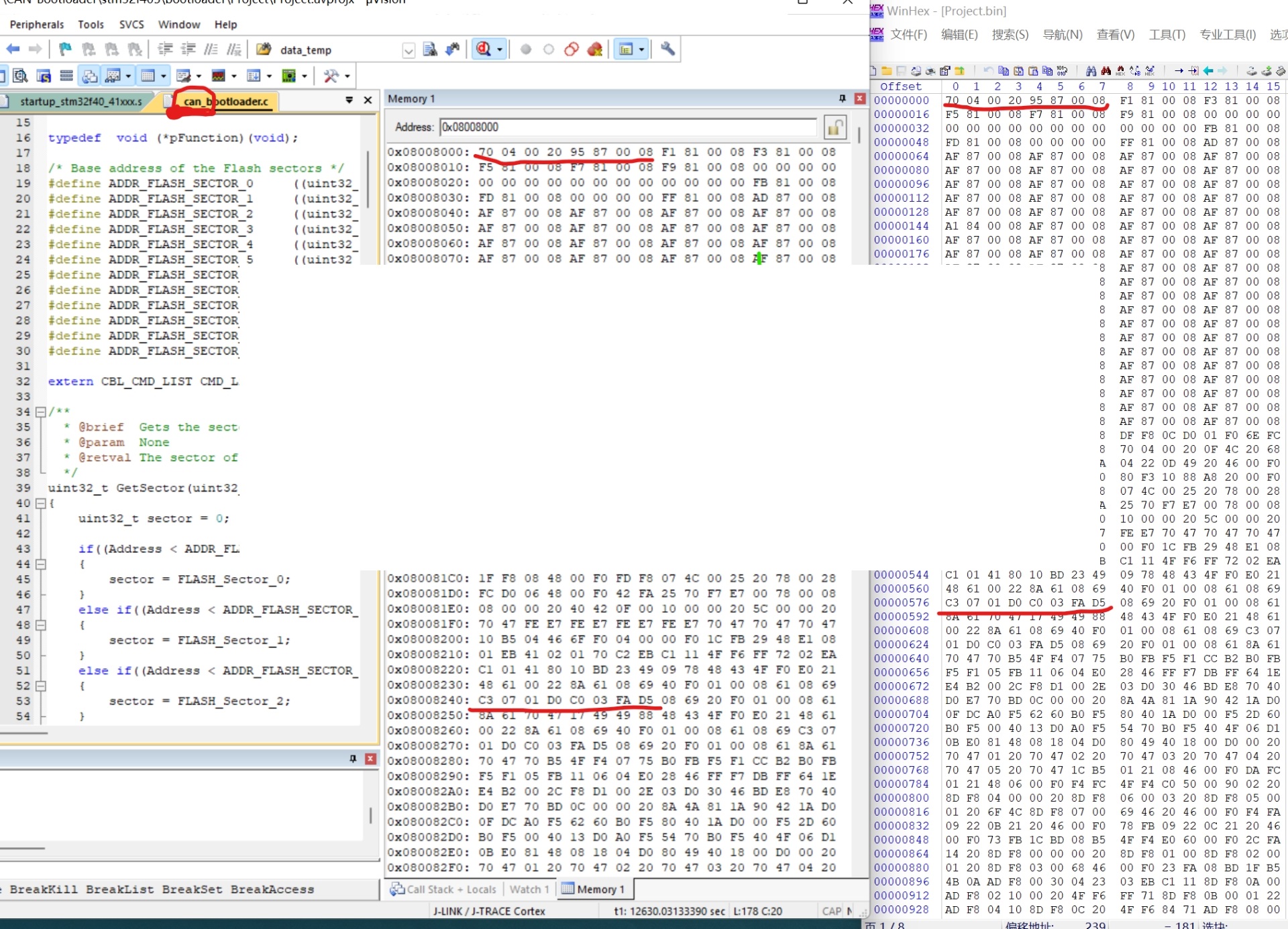 STM32F4的CAN升级方案 bootloader源代码，对应测试用app源代码，都是keil工程，代码有备注_stm32f4的can升级 ...