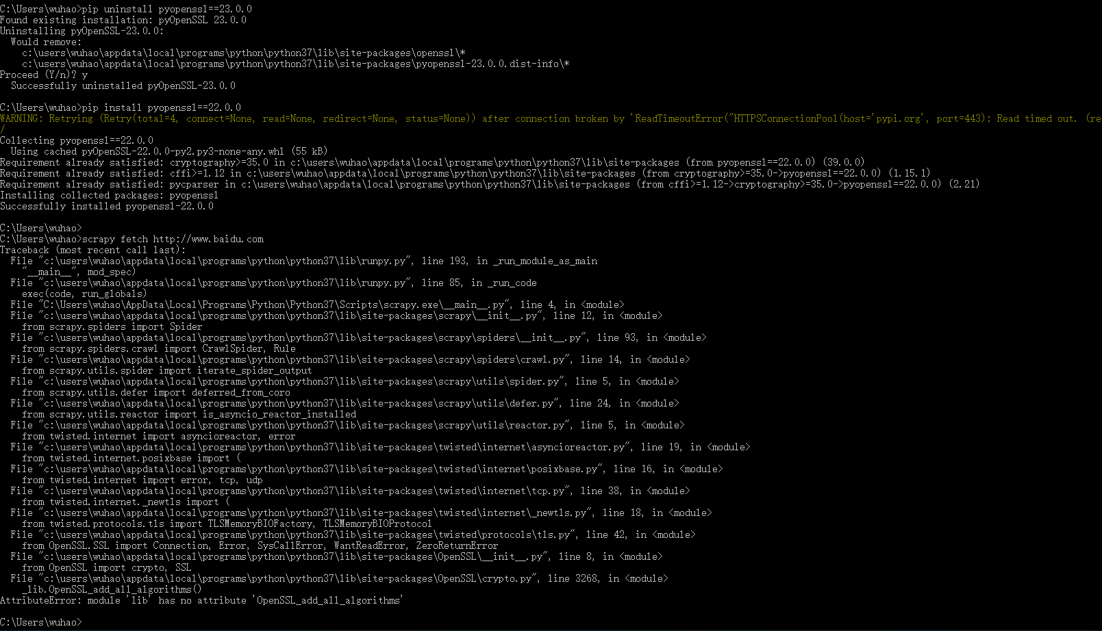 Scrapy 提示错误attributeerror Module ‘opensslssl‘ Has No Attribute ‘sslv3method‘python27搭建ftps报 5642