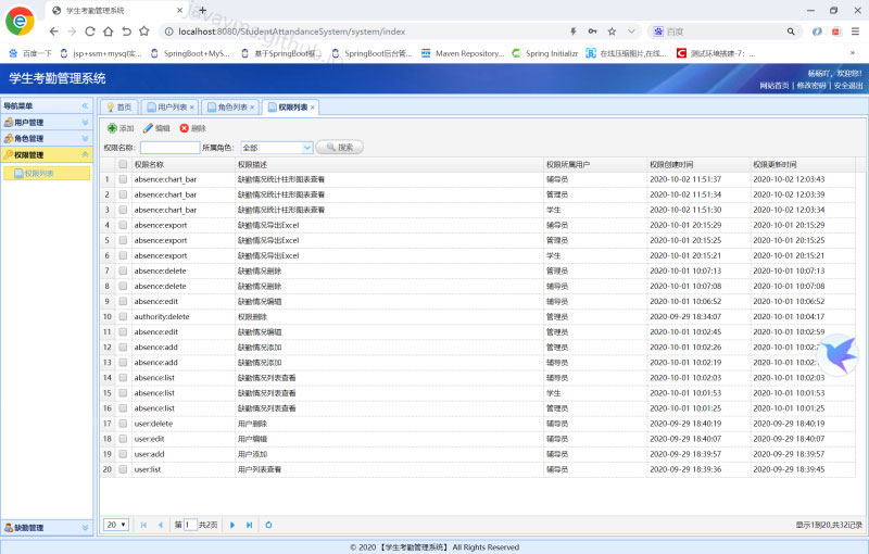 基于javaweb的学生考勤管理系统(java+ssm+poi导出+easyui+jfreechart+mysql)_java考勤数据库表应出勤天数-CSDN博客