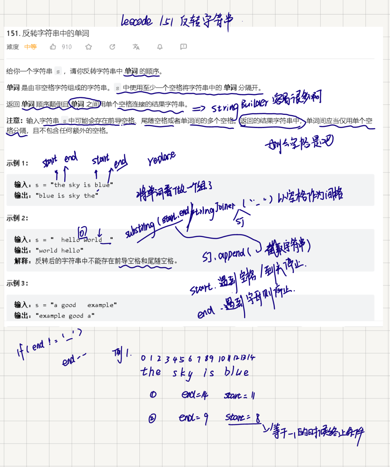 Leecode151 反转字符串中的单词（附有手写思路）反转字符串javaleetcode Csdn博客