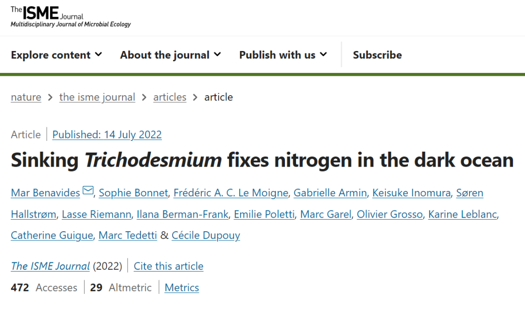 ISME：表层蓝藻下沉至1000米深海固氮-CSDN博客