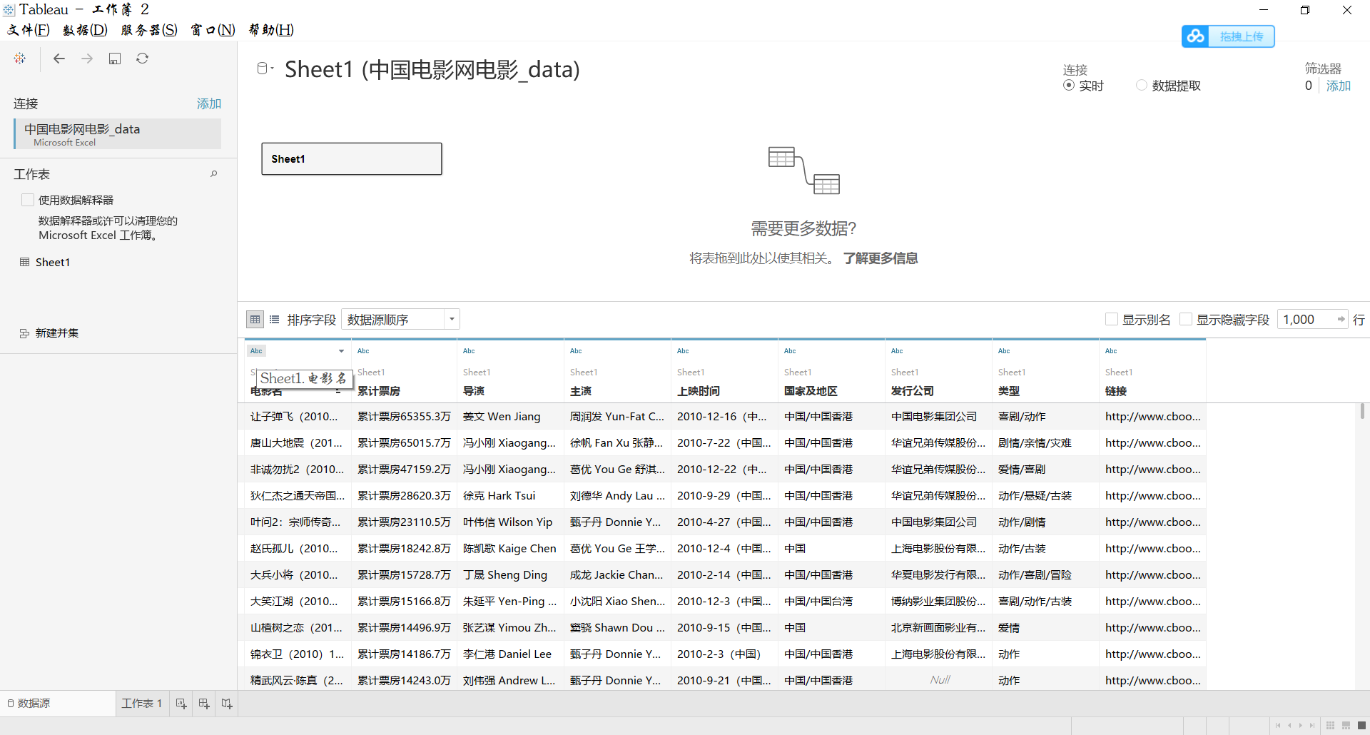 Tableau数据分析笔记-Chapter02数据预处理、折线图、饼图_tableau设计2016年电影数量与票房变化折线图-CSDN博客