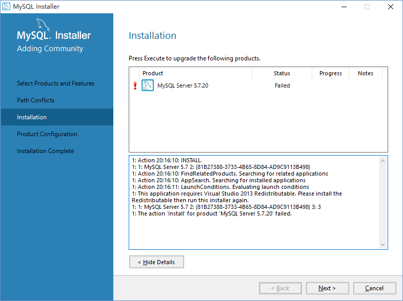 mysql5.7.20安装fail_记一次Win10安装MySQL Server 5.7.20失败-CSDN博客