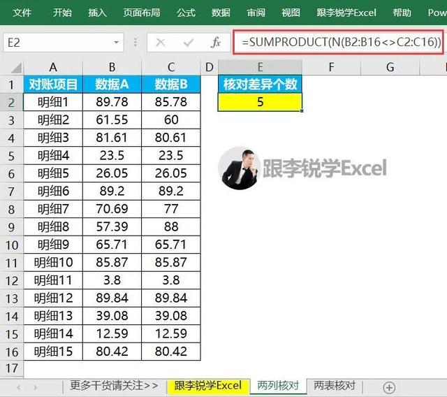 Exce中让两列数据一一对应两张表格快速核对差异数据个数，仅用这一个excel公式就足够了 Csdn博客