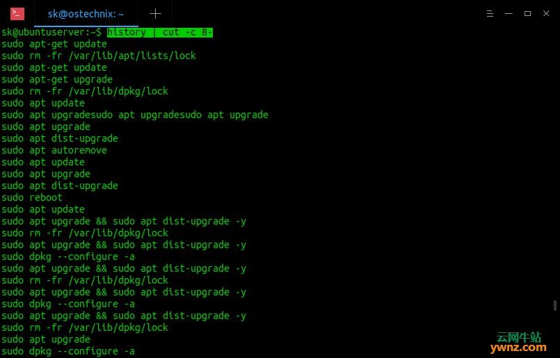 linux不显示行号命令,显示没有行号的Bash历史记录（使用history、cut、awk、fc、sed命令）...-CSDN博客