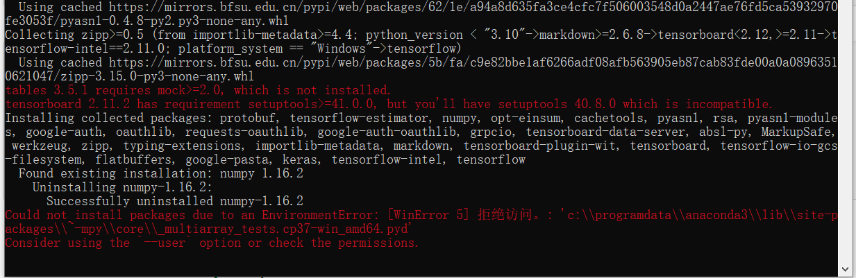 Could not install packages due to an EnvirommentError:[WinError 5]拒绝访问 ...