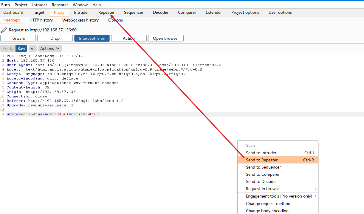 使用 Burpsuite 进行POST 方式的SQL注入_burpsuite post-CSDN博客