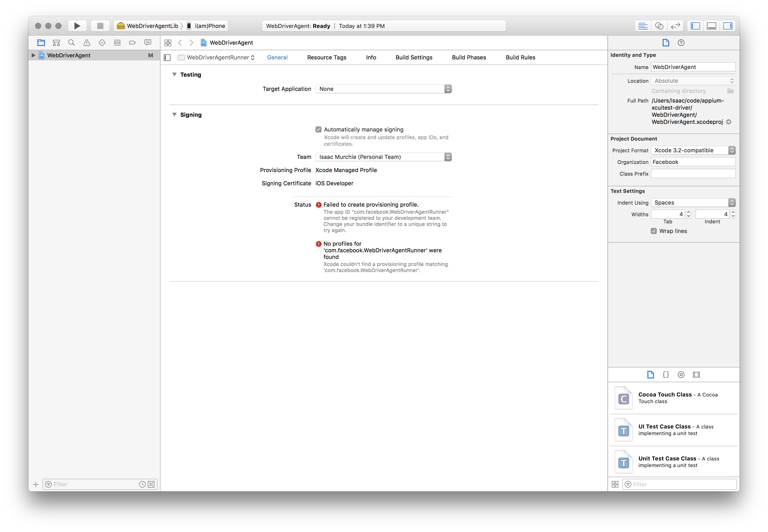 Appium XCUITest Driver WebDriverAgent 1 15 1 cannot Test 