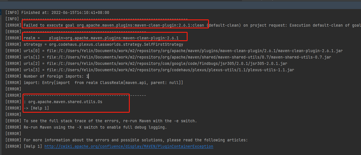 Failed to execute goal org.apache.maven.plugins，clean failed: org/apache/maven/shared/utils/Os ...