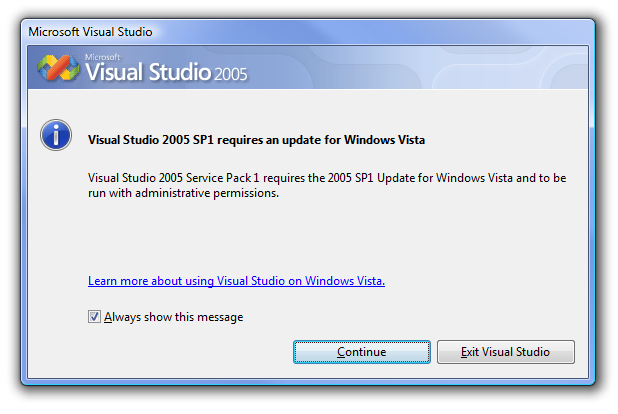 修复了“ Visual Studio 2005 SP1需要Windows Vista更新”-CSDN博客
