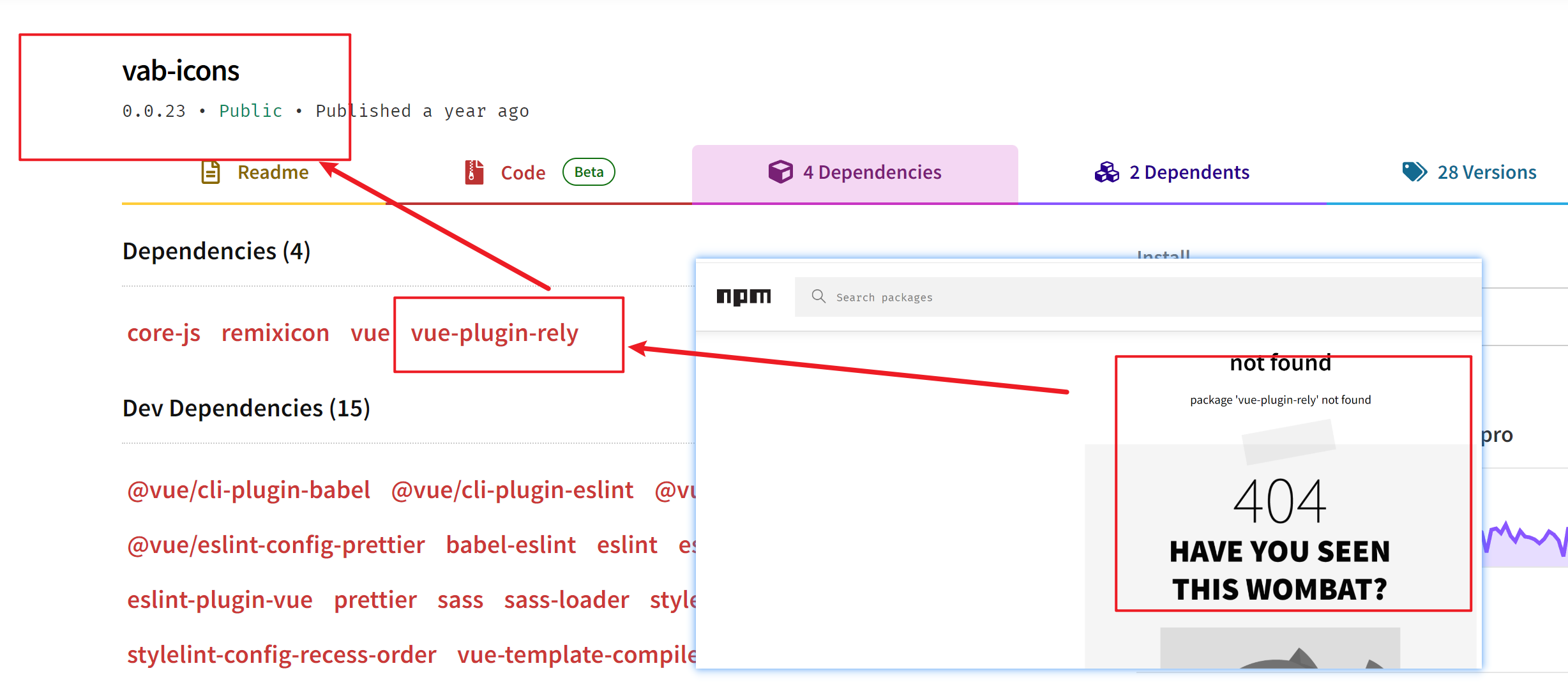 npm i 报错 code E404 / code E451(reason:vabjs bad guy,steal env and delete files.)_vabjs bad guy ...