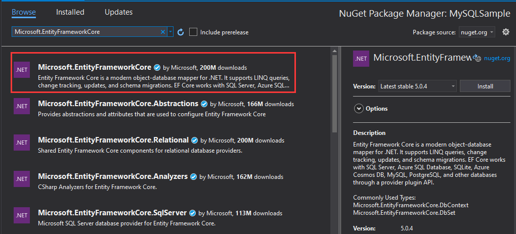 Net 5net Core使用ef Core 5连接mysql数据库写入读取数据示例教程 Csdn博客