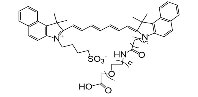 羧基PEG化修饰吲哚菁绿；ICG-PEG-COOH结构式，PEG分子量2000，ICG还可标记多种活性基团，例如ICG-PEG-NHS/MAL ...