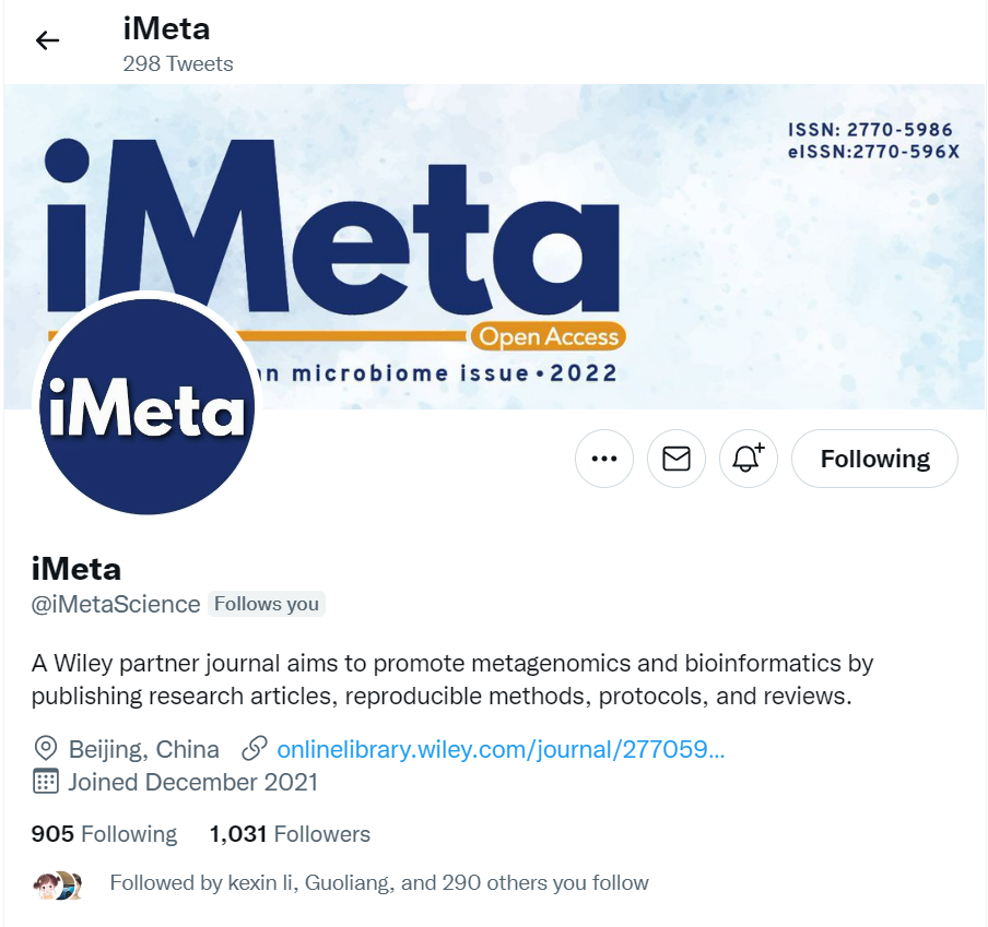 iMeta | 英文新媒体推特(twitter)主页关注人数破千(22/10/1)-CSDN博客