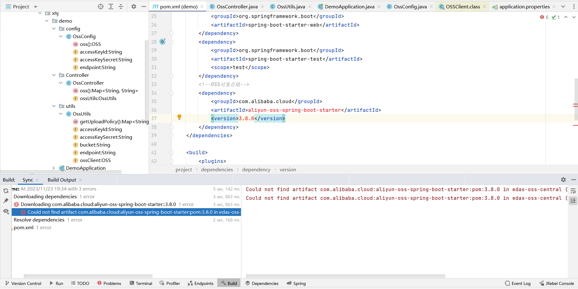 Ossclient无法自动装配和包aliyun-oss-spring-boot-starter导入错误_无法自动装配。找不到 'ossclient' 类型的 bean。-CSDN博客