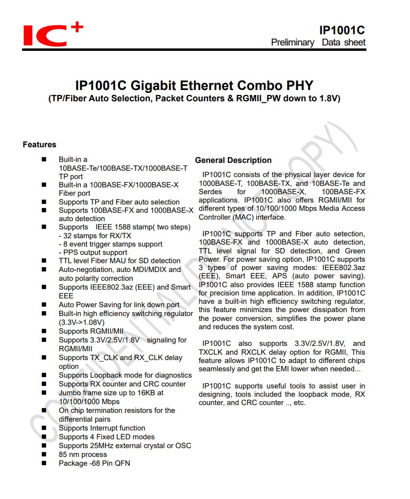 IP1001C单端口千兆以太网端口资料图-CSDN博客