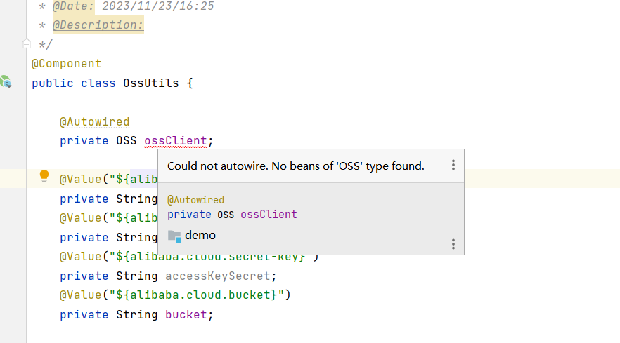 Ossclient无法自动装配和包aliyun-oss-spring-boot-starter导入错误_无法自动装配。找不到 'ossclient' 类型的 bean。-CSDN博客