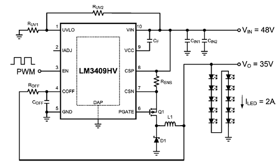 LM3409HVMY 用于高功率 LED 驱动器的 75V PFET 降压控制器 方案-CSDN博客